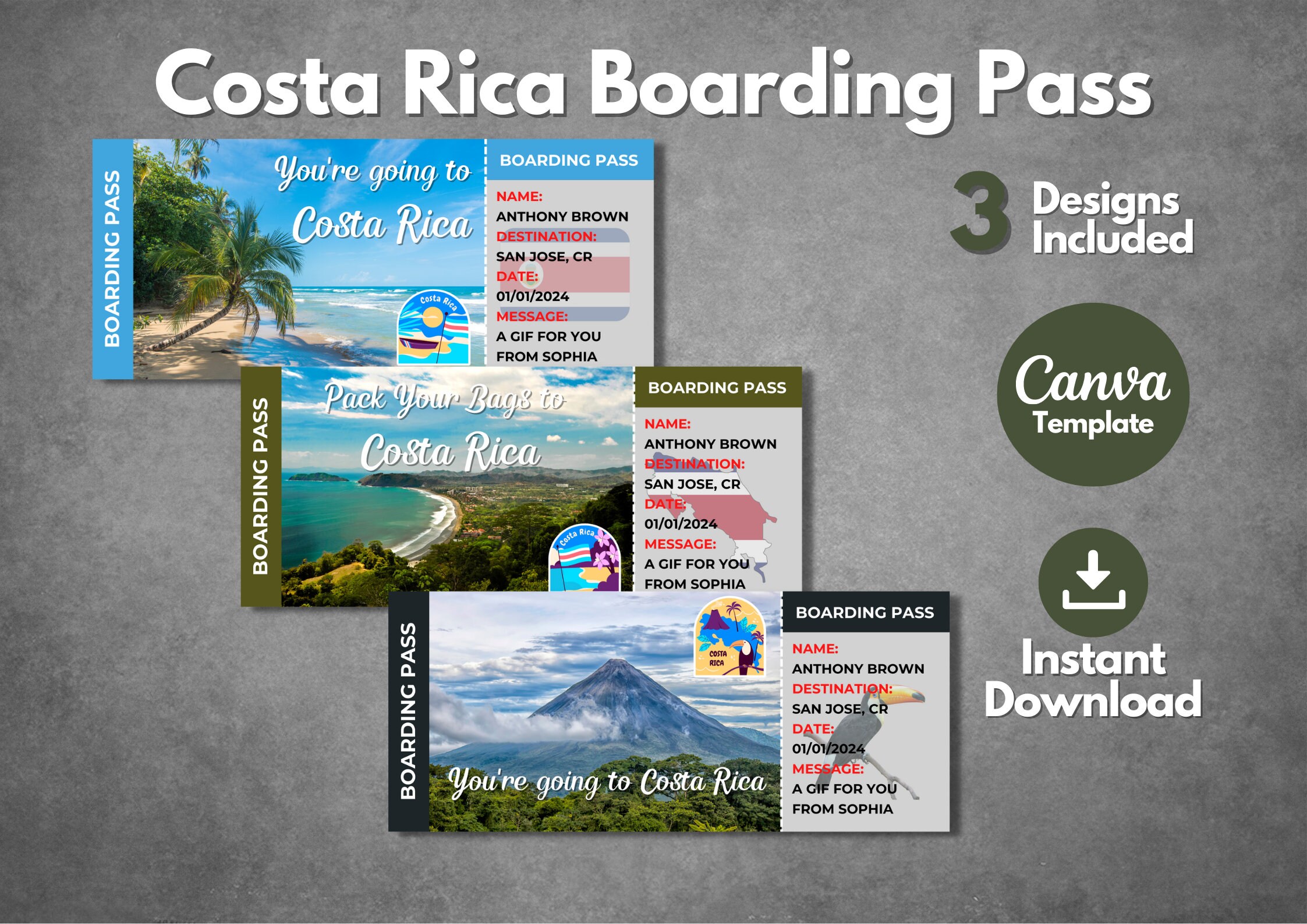 Editable Costa Rica Boarding Pass Template, Surprise Gift Ticket ...