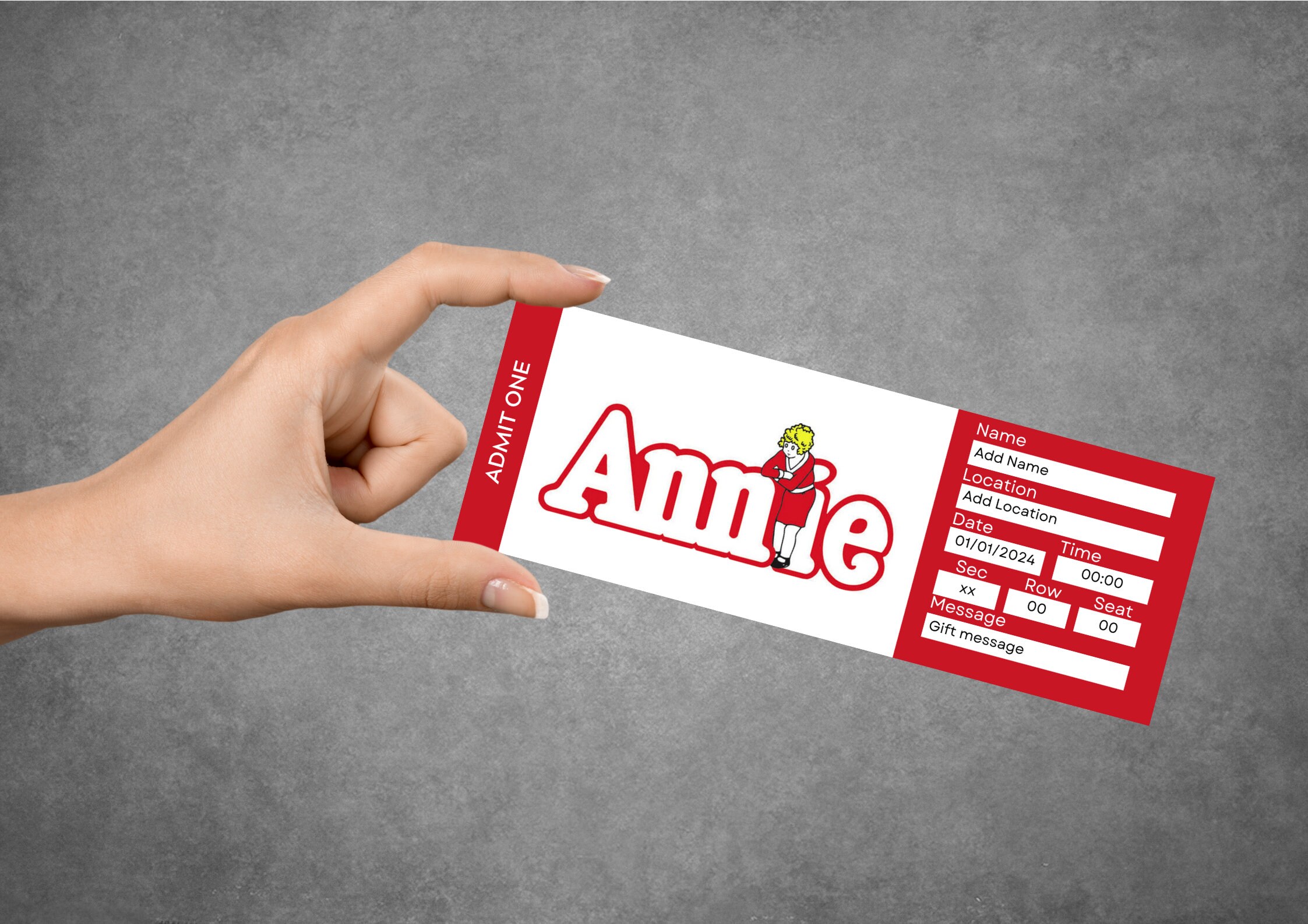 Editable Annie Broadway Show Ticket Template, Printable Annie Theatre ...