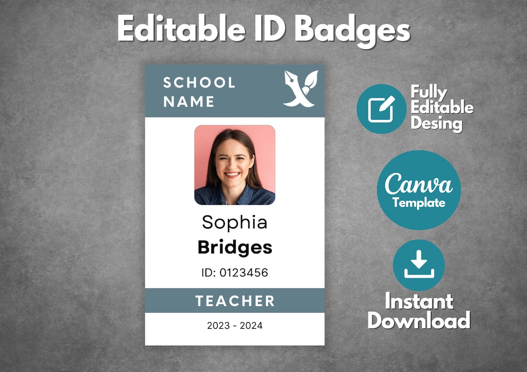Editable ID Badge Template, Custom ID Card Template, Printable ID Badge ...