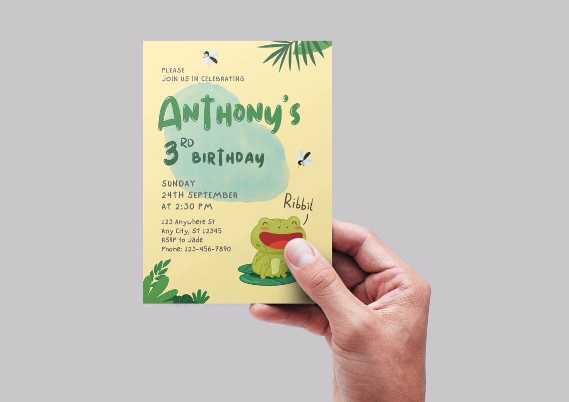 Printable Frog Birthday Invitation Template, Froggy Kids Birthday Party ...