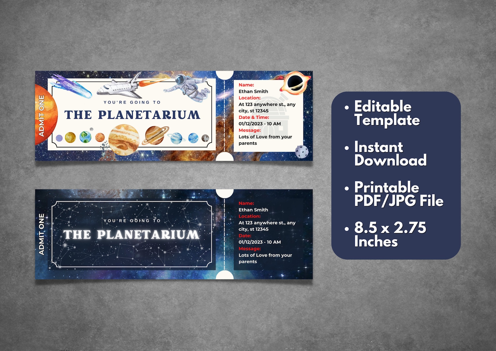 Editable Planetarium Ticket Template, Printable Planetarium Voucher ...