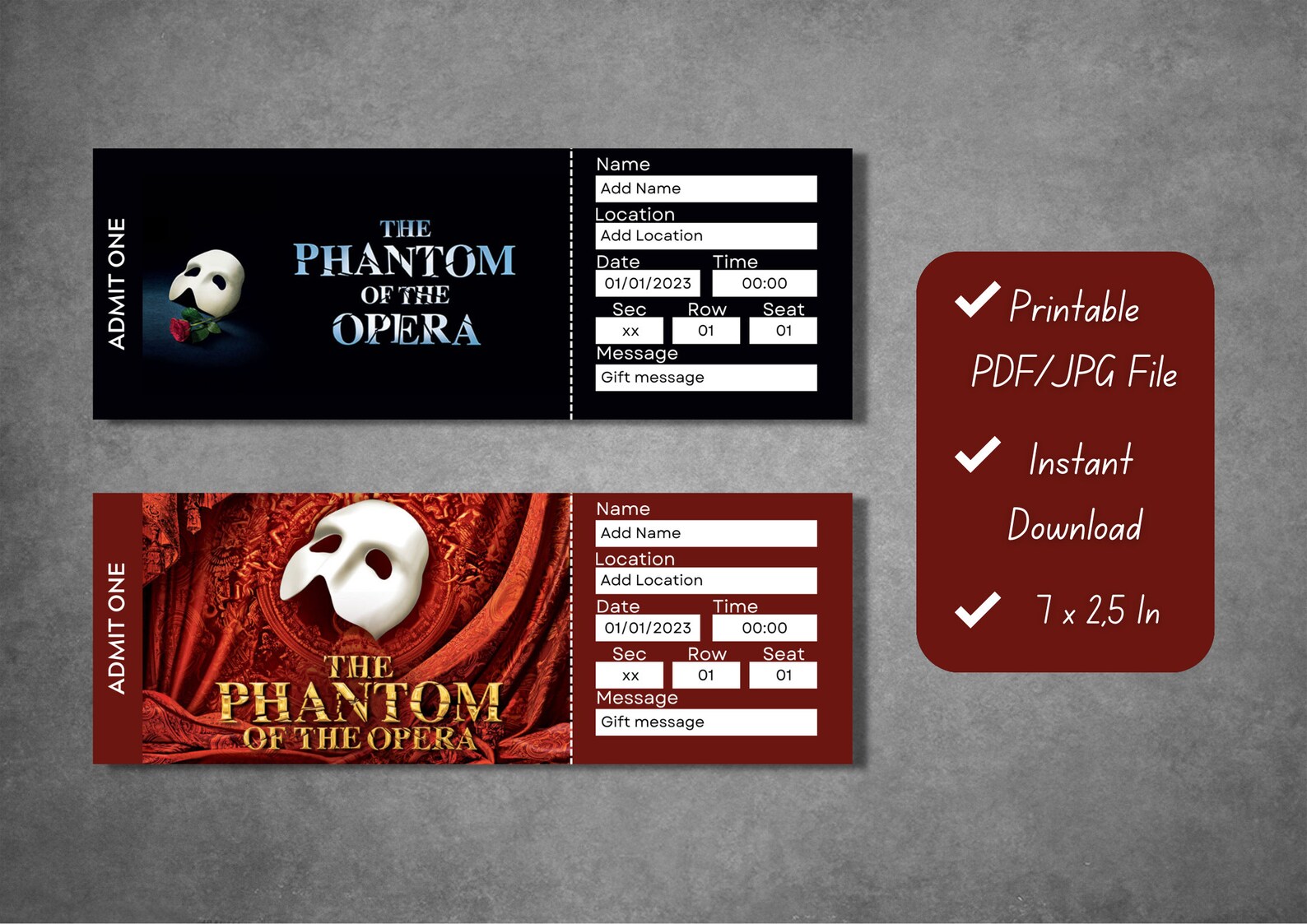 Editable the Phantom of the Opera Broadway Surprise Ticket Template ...