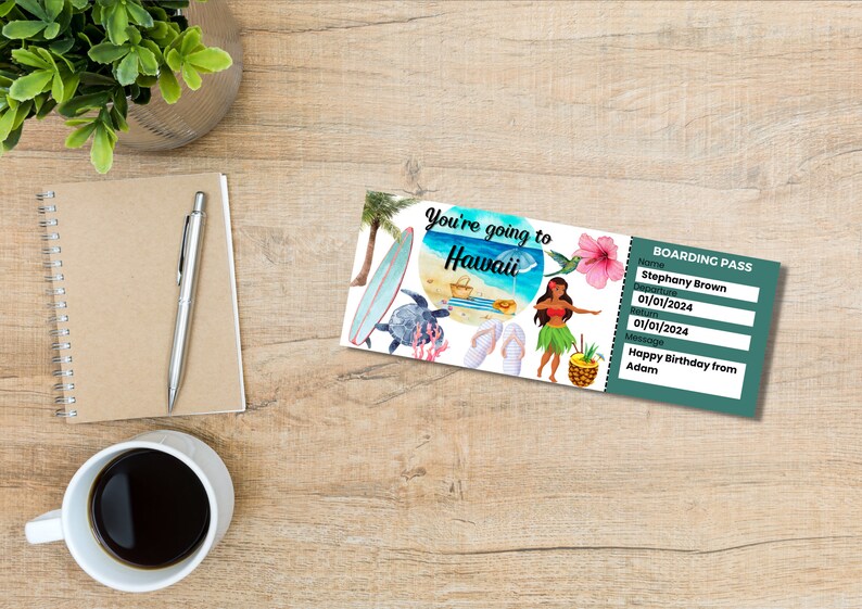 Editable Hawaii Surprise Gift Ticket Template, Printable Hawaii ...