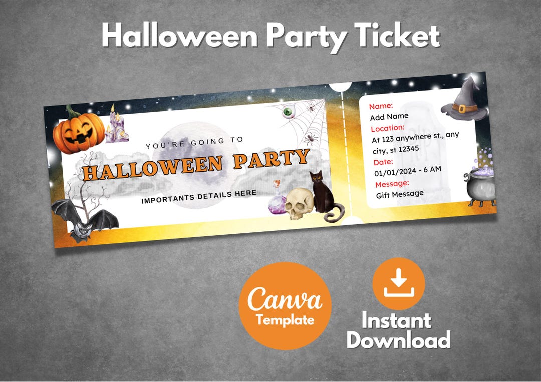 Editable Halloween Party Ticket Template, Printable Halloween School ...