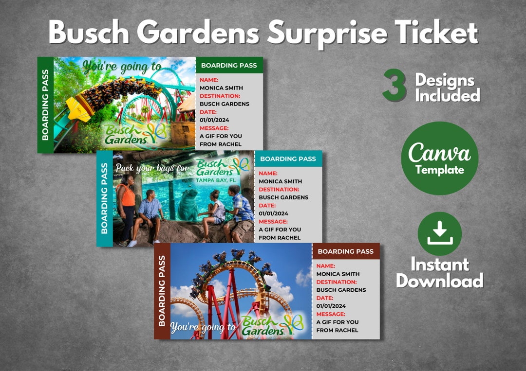 Editable Busch Gardens Surprise Gift Tickets Template, Printable Busch ...