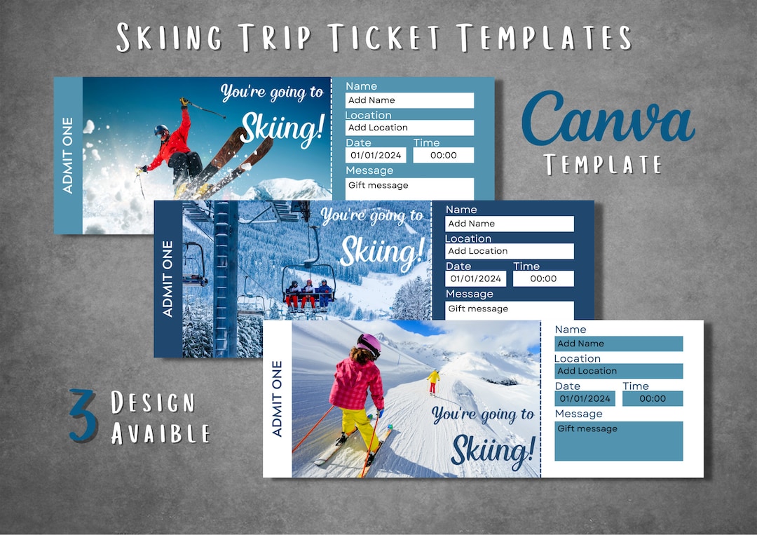 Editable Skiing Surprise Ticket Reveal Template, Printable Mountain Ski ...