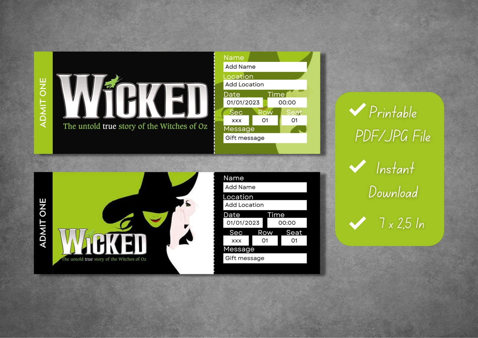 Editable Wicked Surprise Ticket Template, Printable Wicked Broadway ...