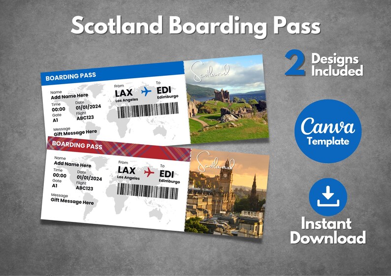 Editable Scotland Boarding Pass Template, Printable Vacation Ticket ...