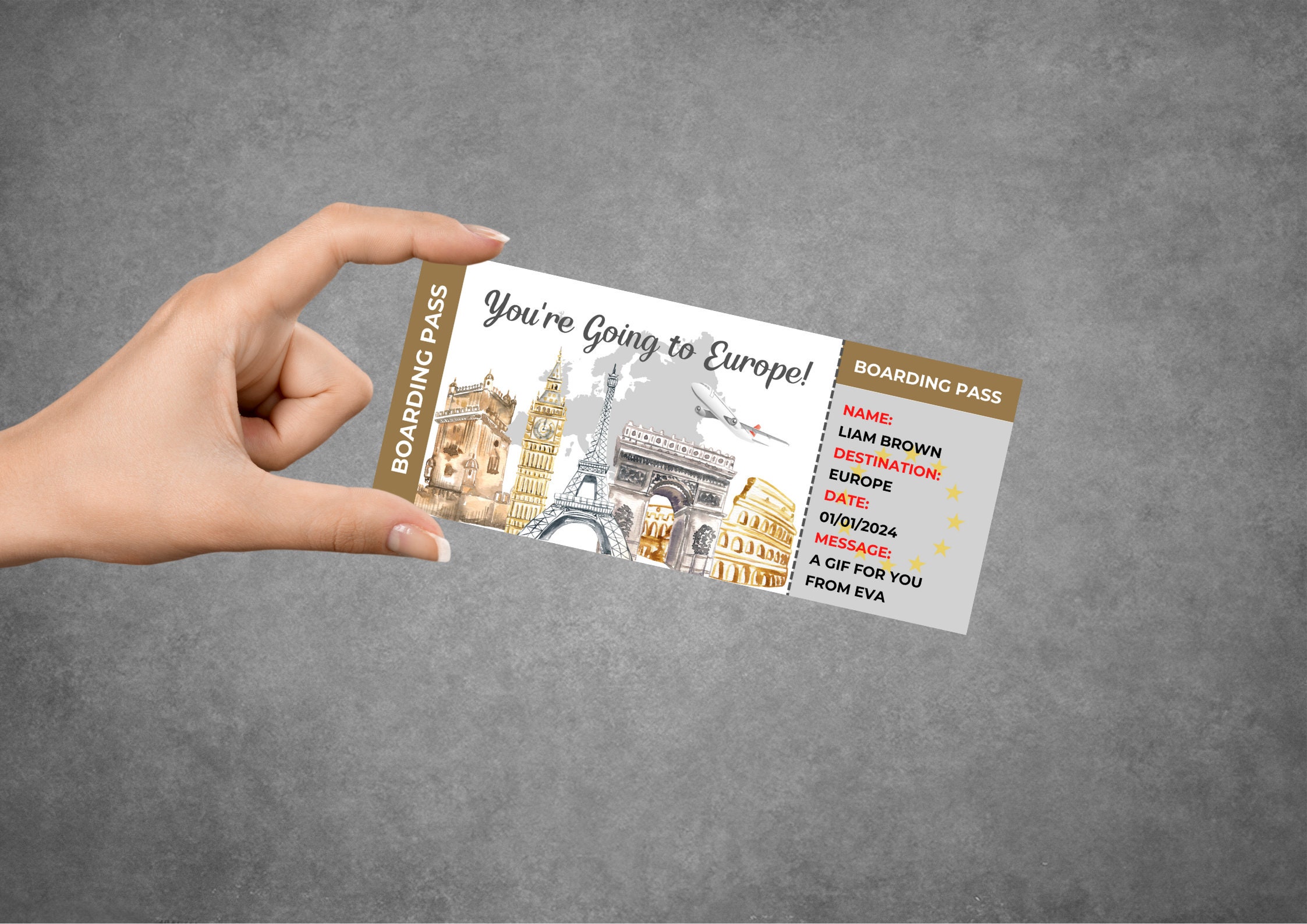 Editable Europe Boarding Pass Template, Printable Eurotrip Surprise ...
