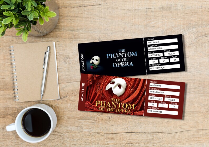 Editable the Phantom of the Opera Broadway Surprise Ticket Template, Printable Phantom of the ...