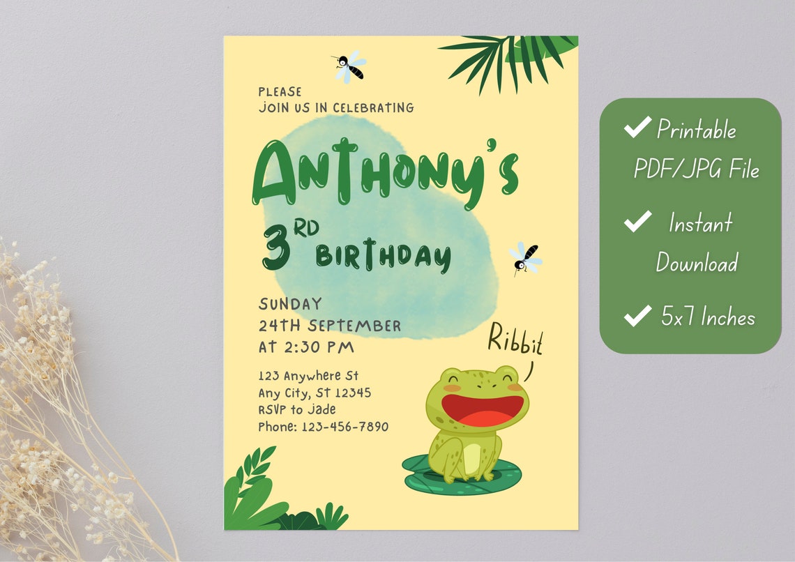Printable Frog Birthday Invitation Template, Froggy Kids Birthday Party ...