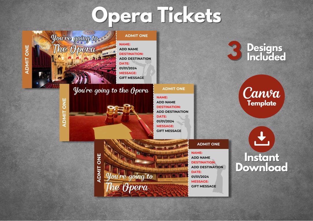Editable Opera Ticket Template, Printable the Opera Show Voucher Template, Custom Opera Night ...