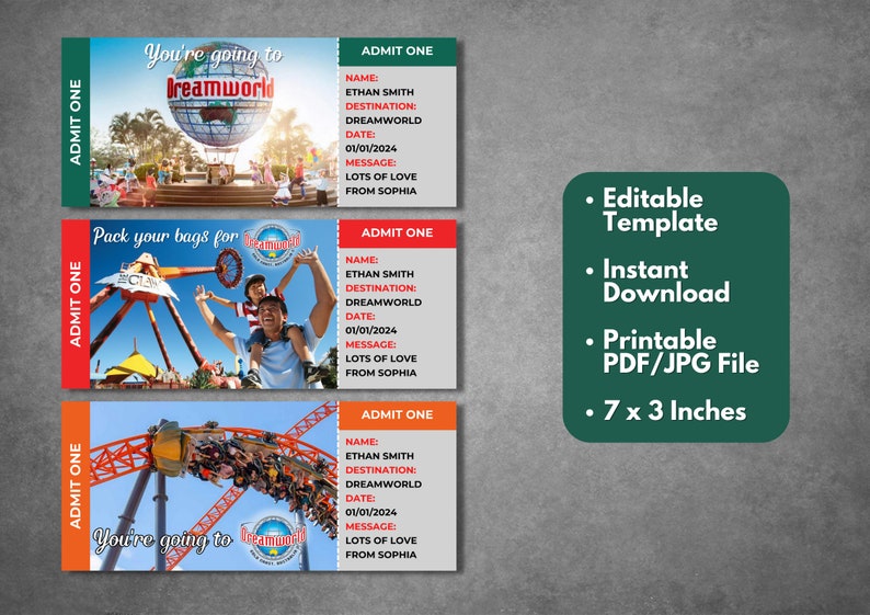 Editable Dreamworld Surprise Ticket Template, Printable Dreamworld ...