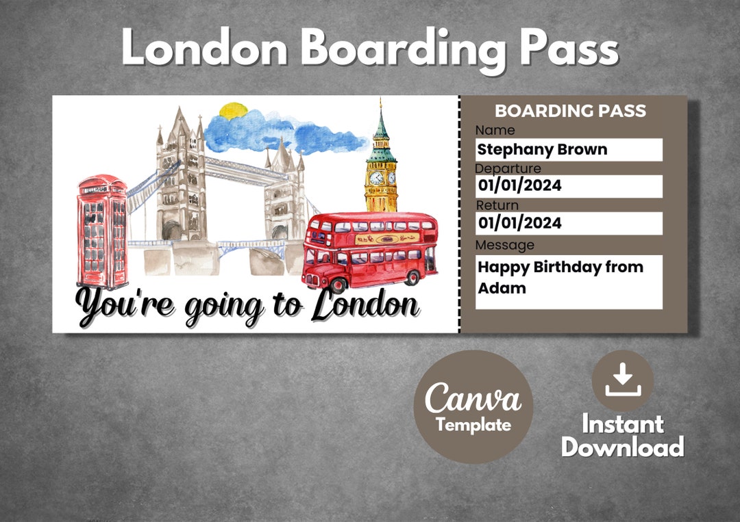Editable London England Surprise Gift Ticket Template, Printable London ...