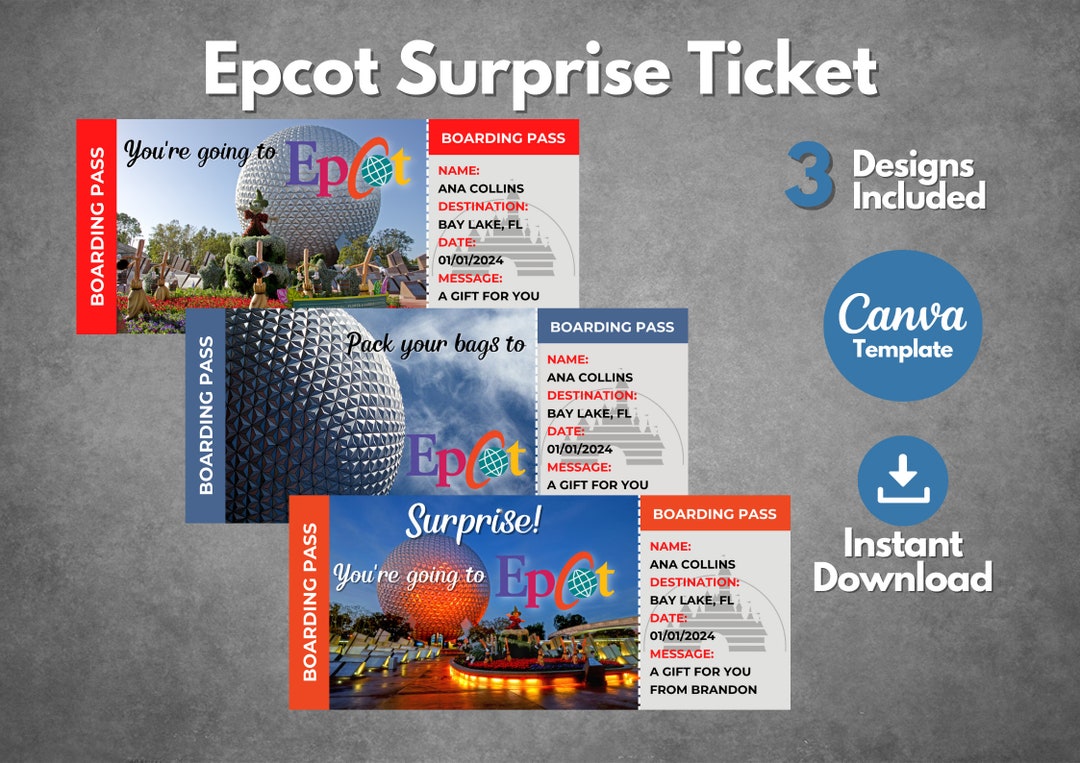 Editable Epcot Surprise Ticket Template, Printable Epcot Gift Ticket ...