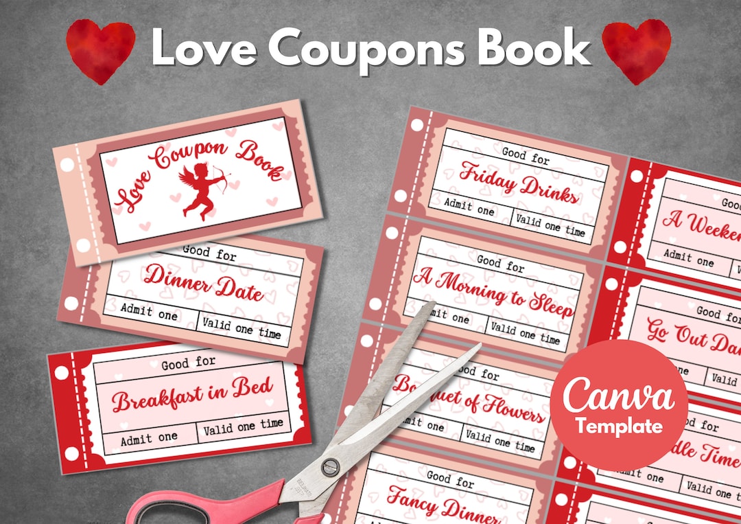 Editable Love Coupons Book Template, Printable Valentine's Day Coupons Gift Template, Love ...