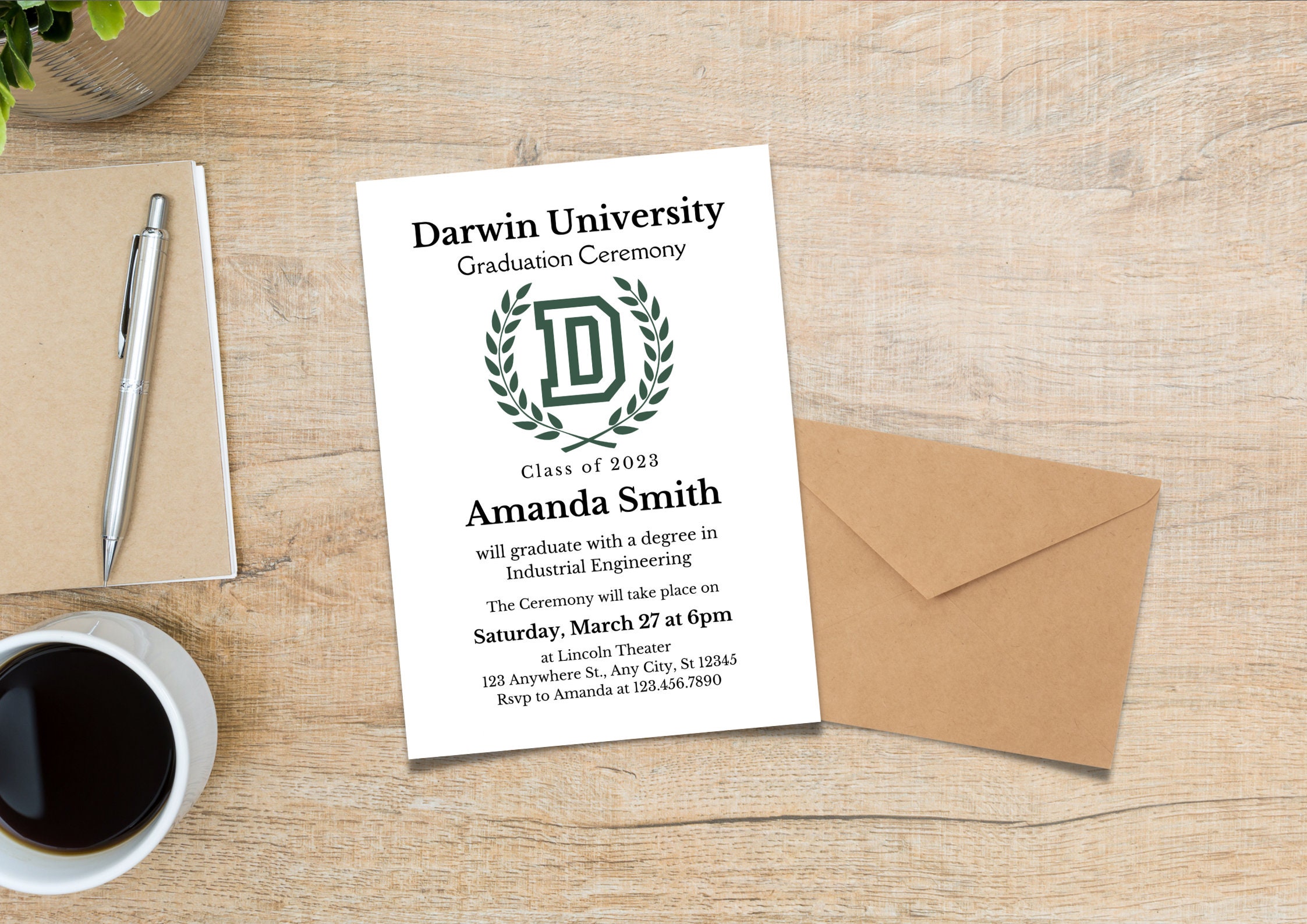 Formal College Graduation Announcement With School Logo, Editable ...