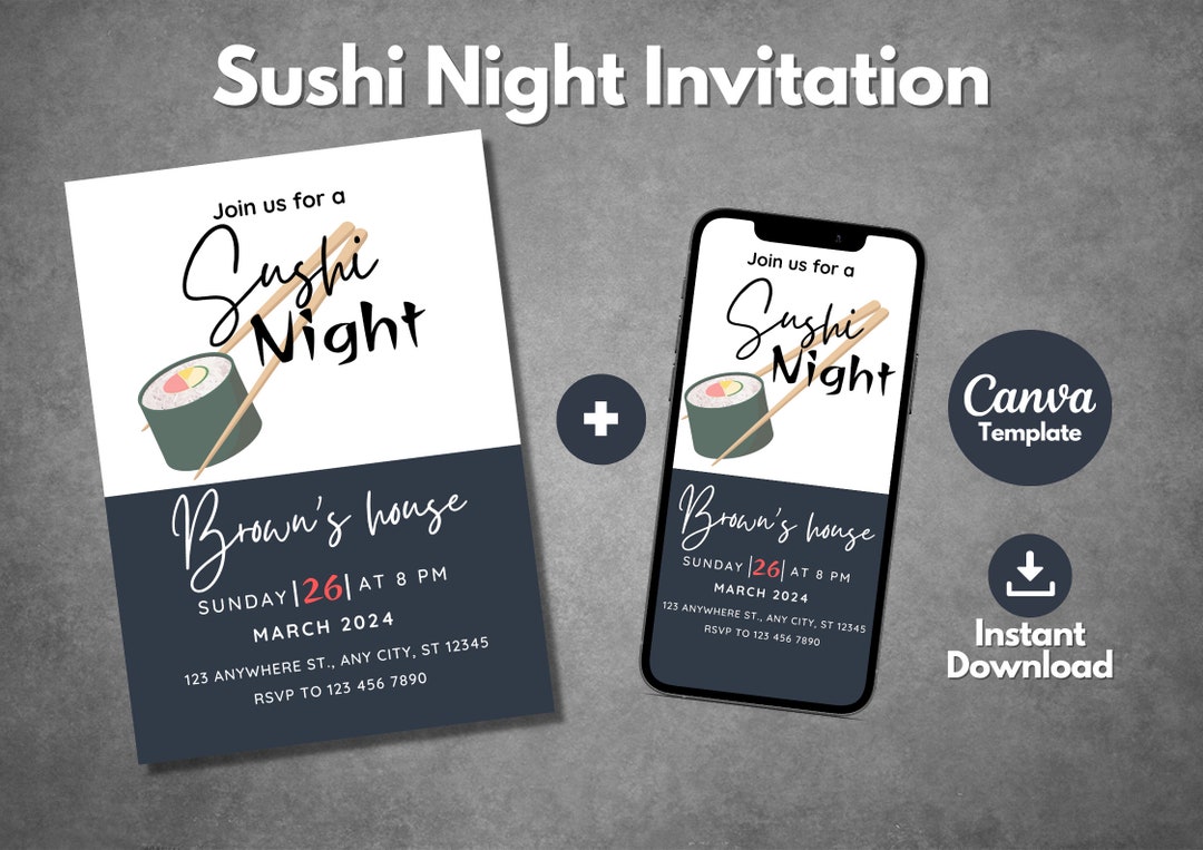 Printable Sushi Night Invitation Template, Mobile Sushi Dinner Mobile ...