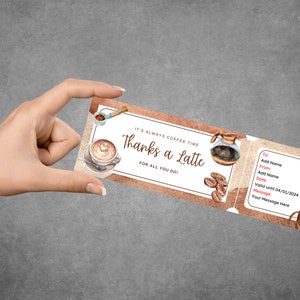 Editable Coffee Gift Voucher Template, Printable Thanks a Latte Coupon ...