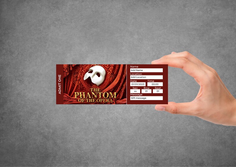 Editable the Phantom of the Opera Broadway Surprise Ticket Template ...