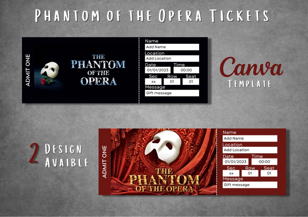 Editable the Phantom of the Opera Broadway Surprise Ticket Template ...