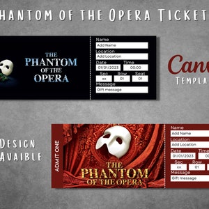 Editable the Phantom of the Opera Broadway Surprise Ticket Template, Printable Phantom of the ...