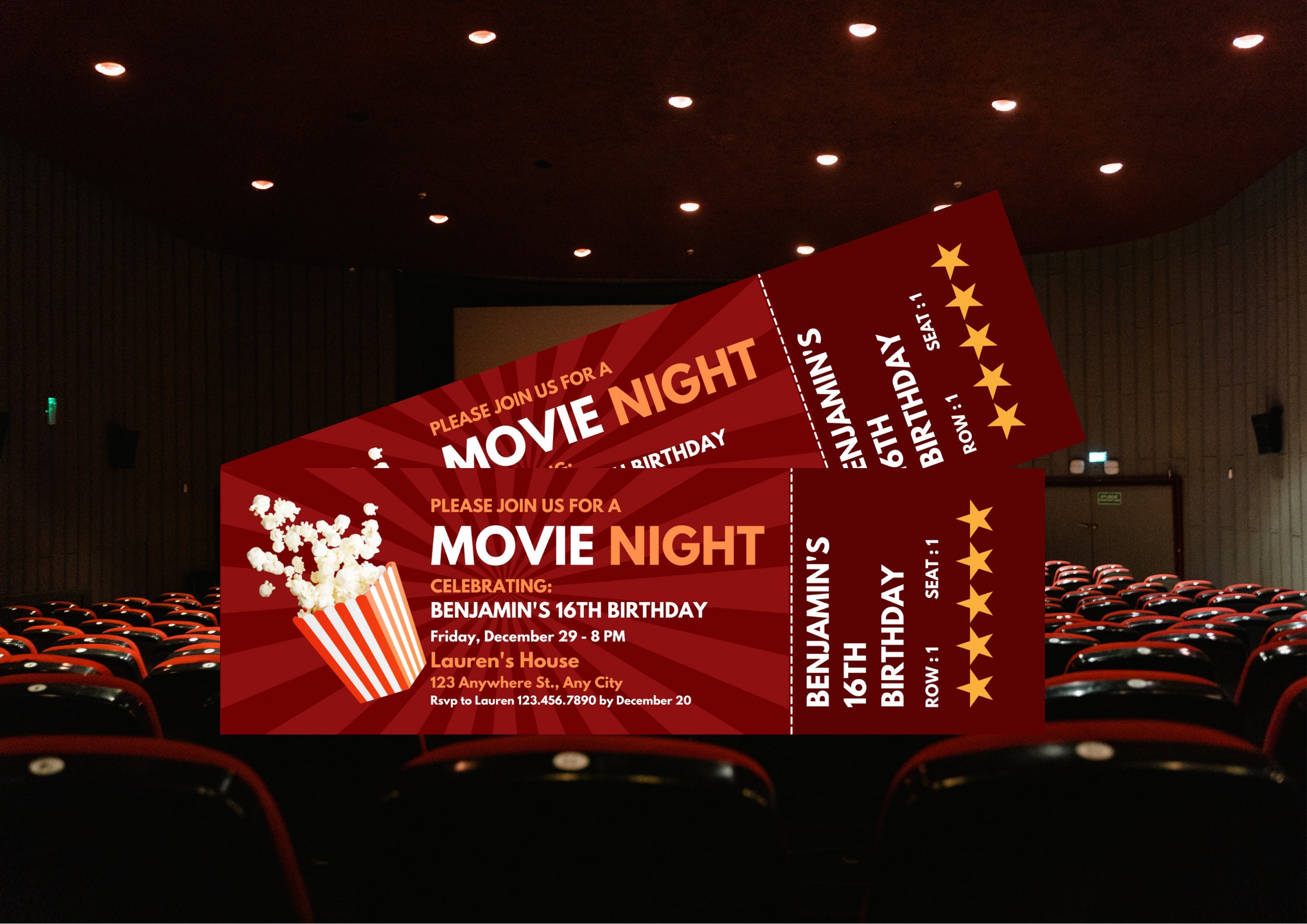 Editable Movie Night Ticket Template, Printable Movie Night Voucher ...
