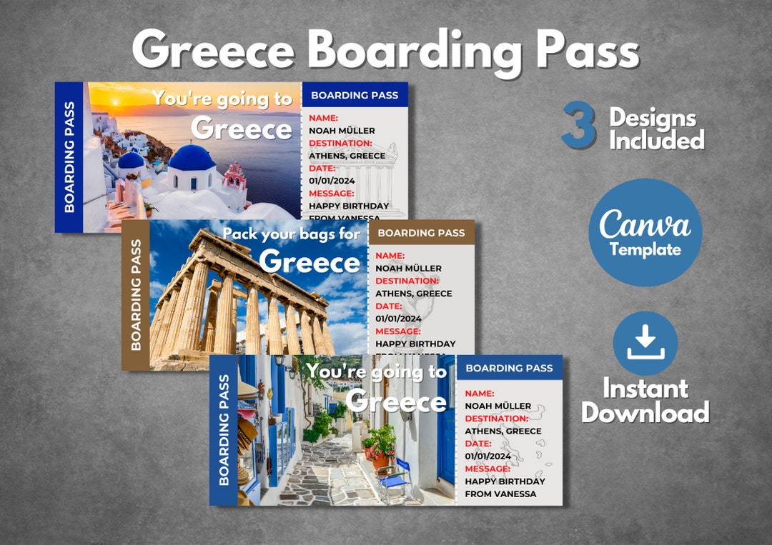 Editable Greece Boarding Pass Template, Printable Greece Vacation Trip ...