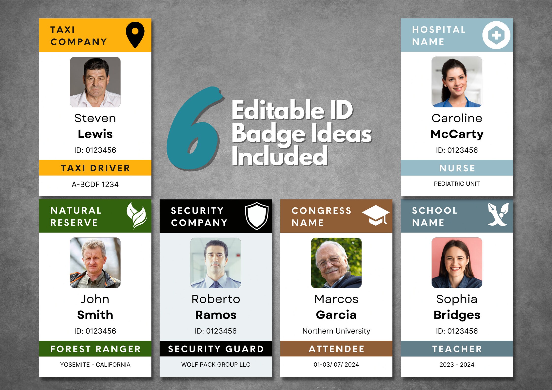 Editable ID Badge Template, Custom ID Card Template, Printable ID Badge ...