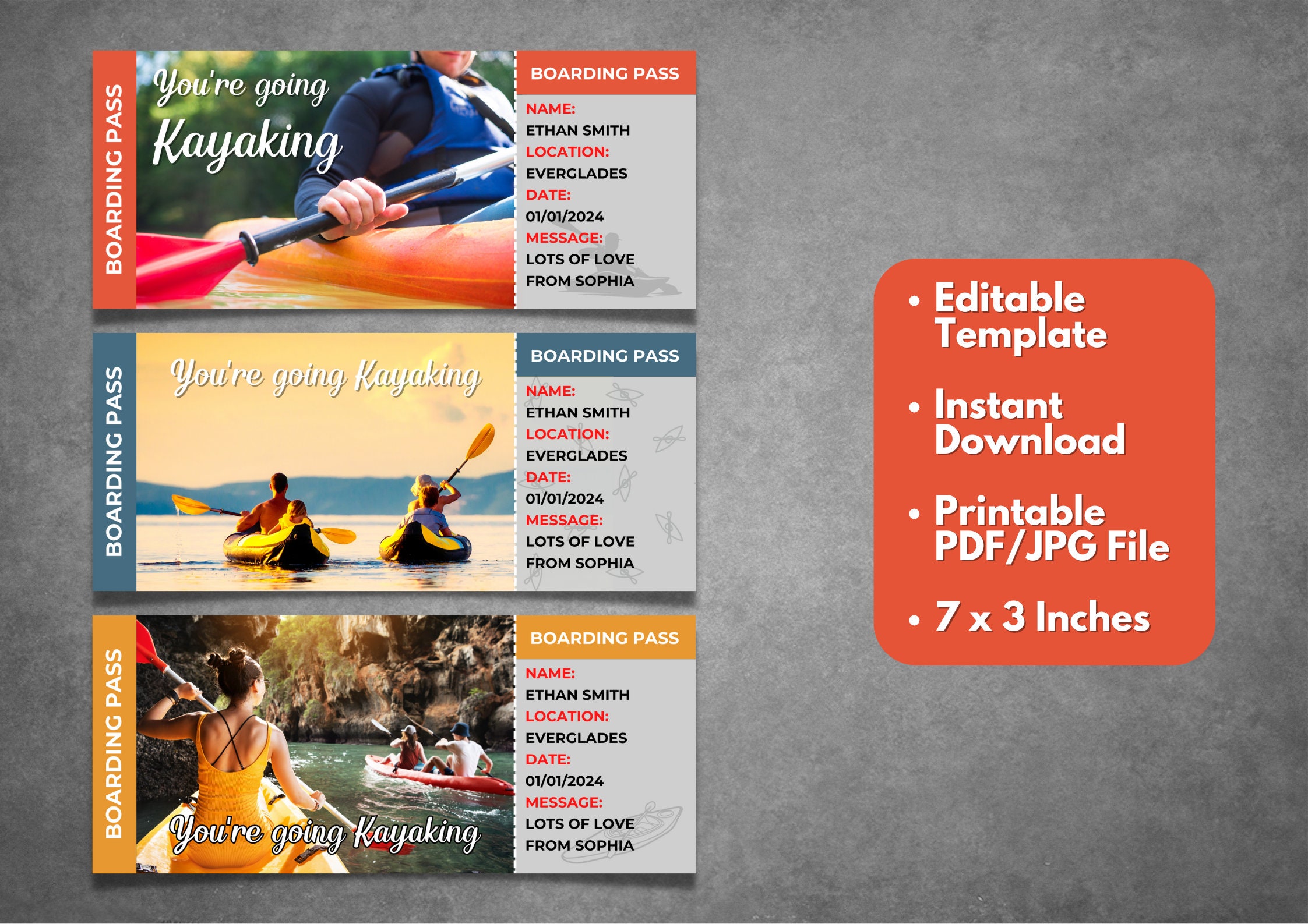 Editable Kayak Ticket Template, Printable Kayak Trip Voucher, Custom ...