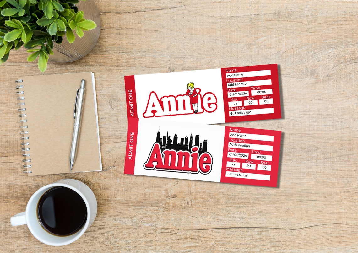 Editable Annie Broadway Show Ticket Template, Printable Annie Theatre ...