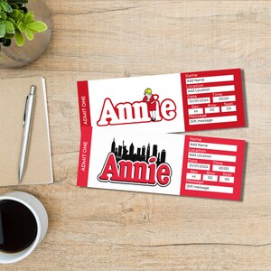 Editable Annie Broadway Show Ticket Template, Printable Annie Theatre ...