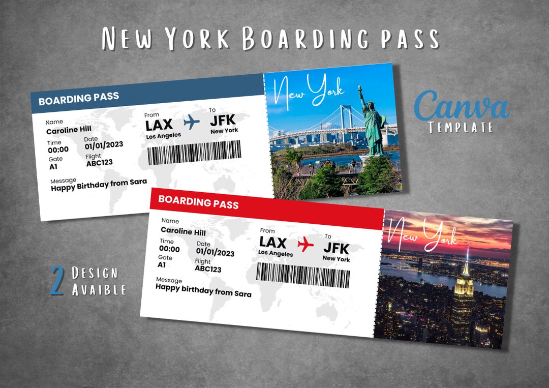Editable New York Boarding Pass Template, Printable New York Trip Gift ...