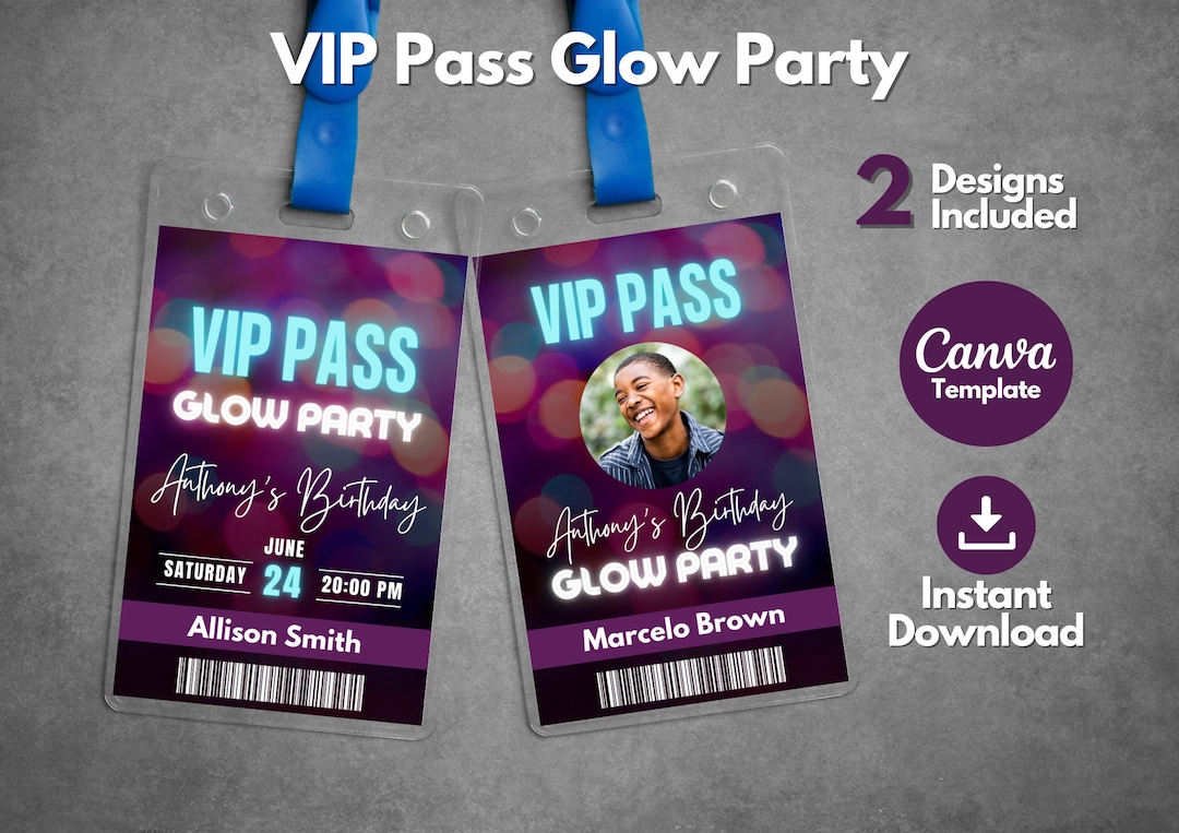 Editable VIP Pass Glow Party Template, Printable Glow Party VIP Pass ...