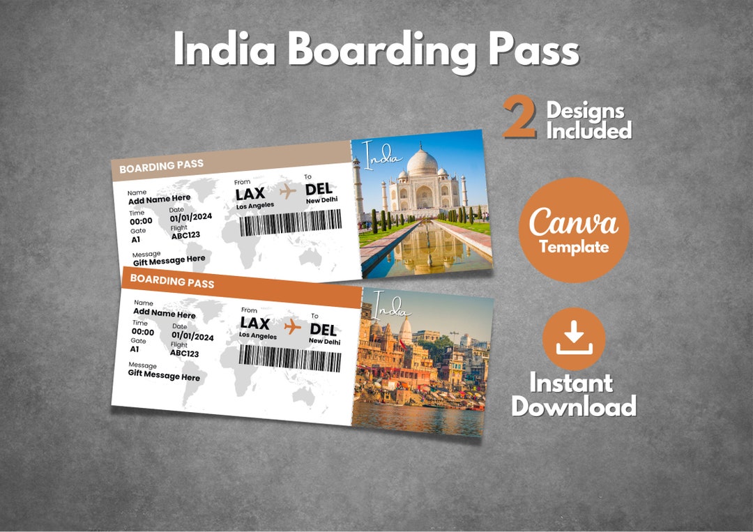 Editable India Boarding Pass Template, Printable India Vacation Trip ...