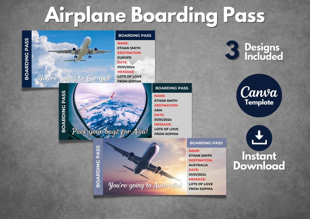 Editable Airplane Boarding Pass Template, Printable Airplane Vacation ...