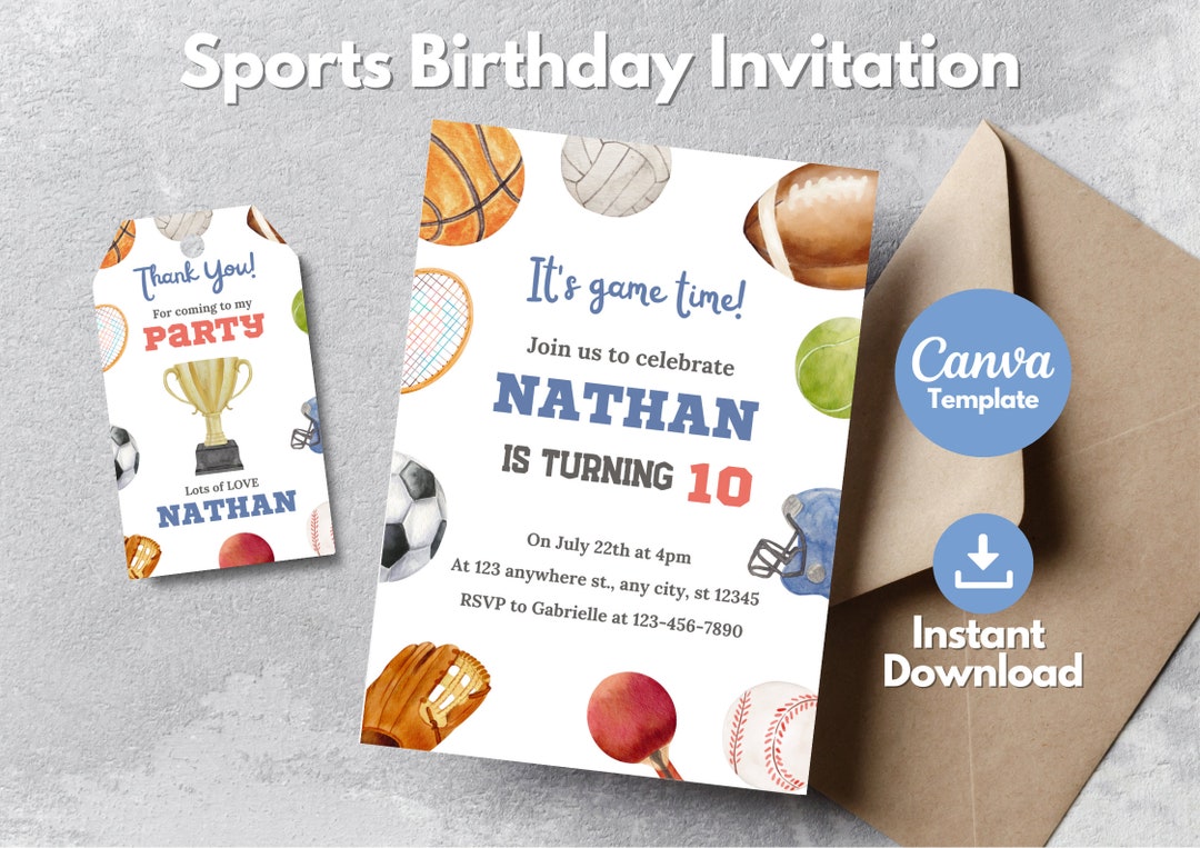 Sport Birthday Party Invitation Template, Editable All Stars Kids Party ...