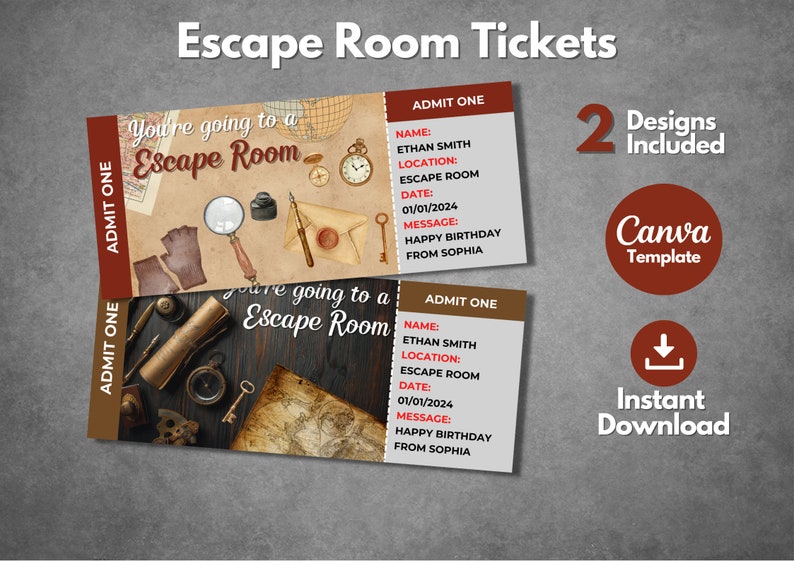 Editable Escape Room Ticket Template, Surprise Gift Voucher (canva ...