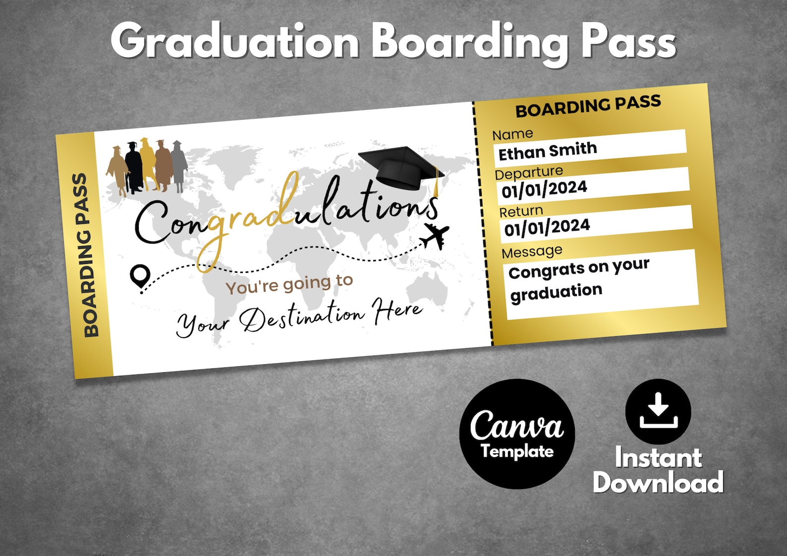 Editable Graduation Trip Boarding Pass Template (digital Download) - Etsy