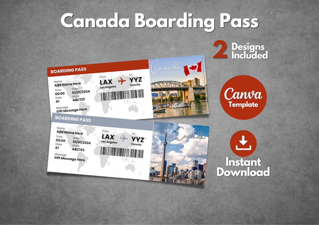 Canada Trip Boarding Pass Template, Custom Vacation Ticket (canva ...
