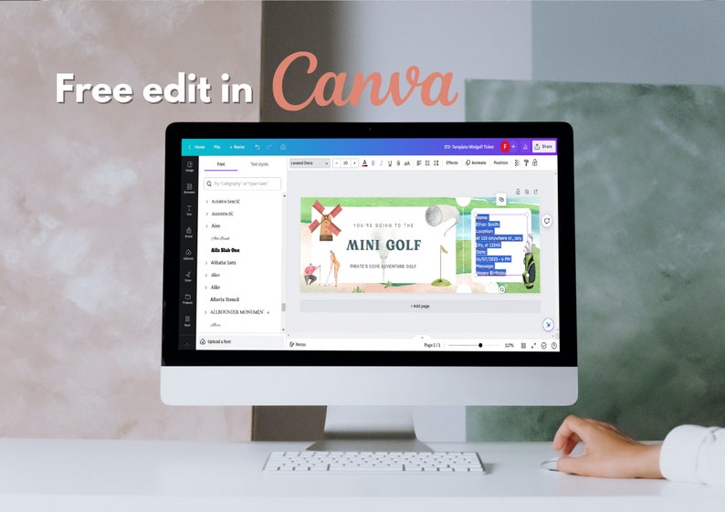 Editable Mini Golf Ticket Template, Printable Mini Golf Surprise Gift ...