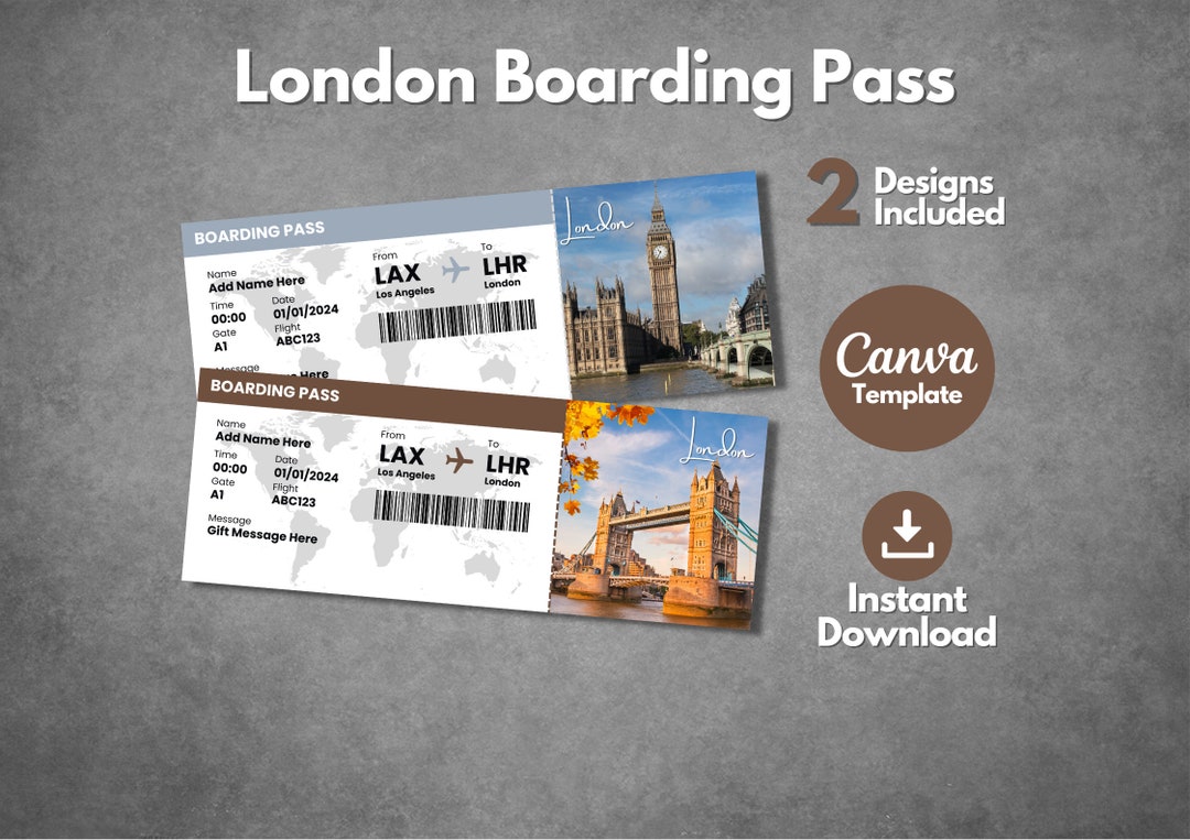 Editable London Boarding Pass Template, Canva Printable (digital ...