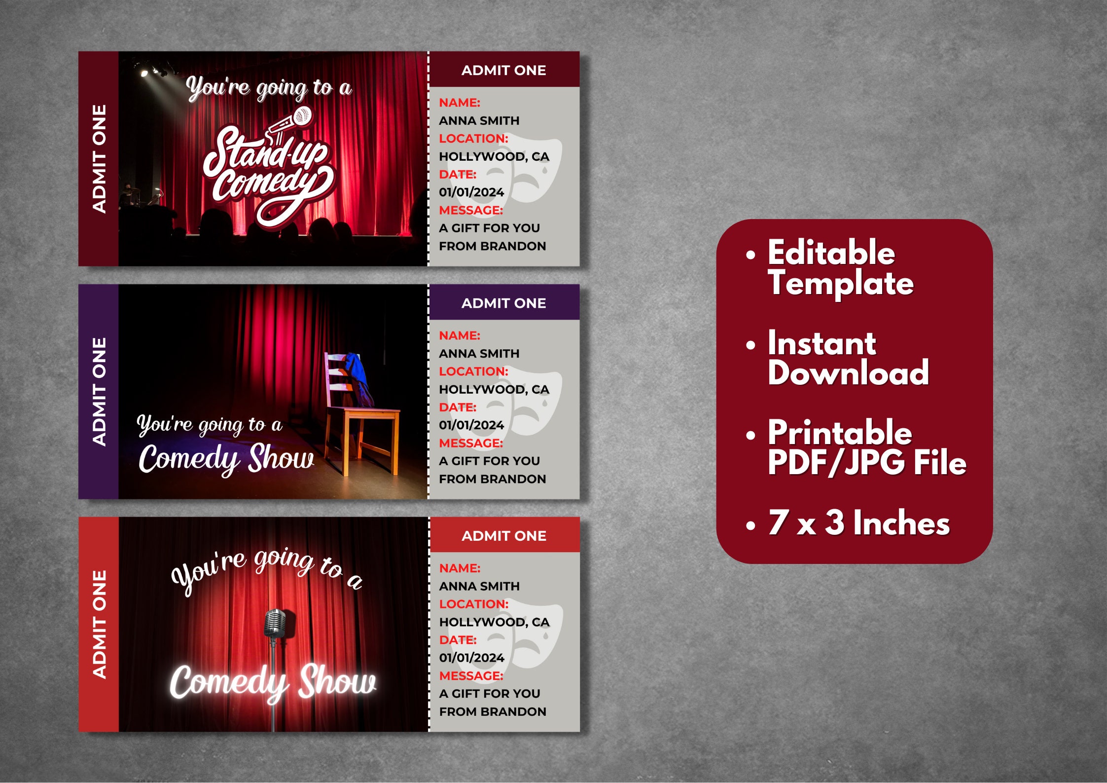 Editable Comedy Show Surprise Ticket Template, Printable Stand up ...