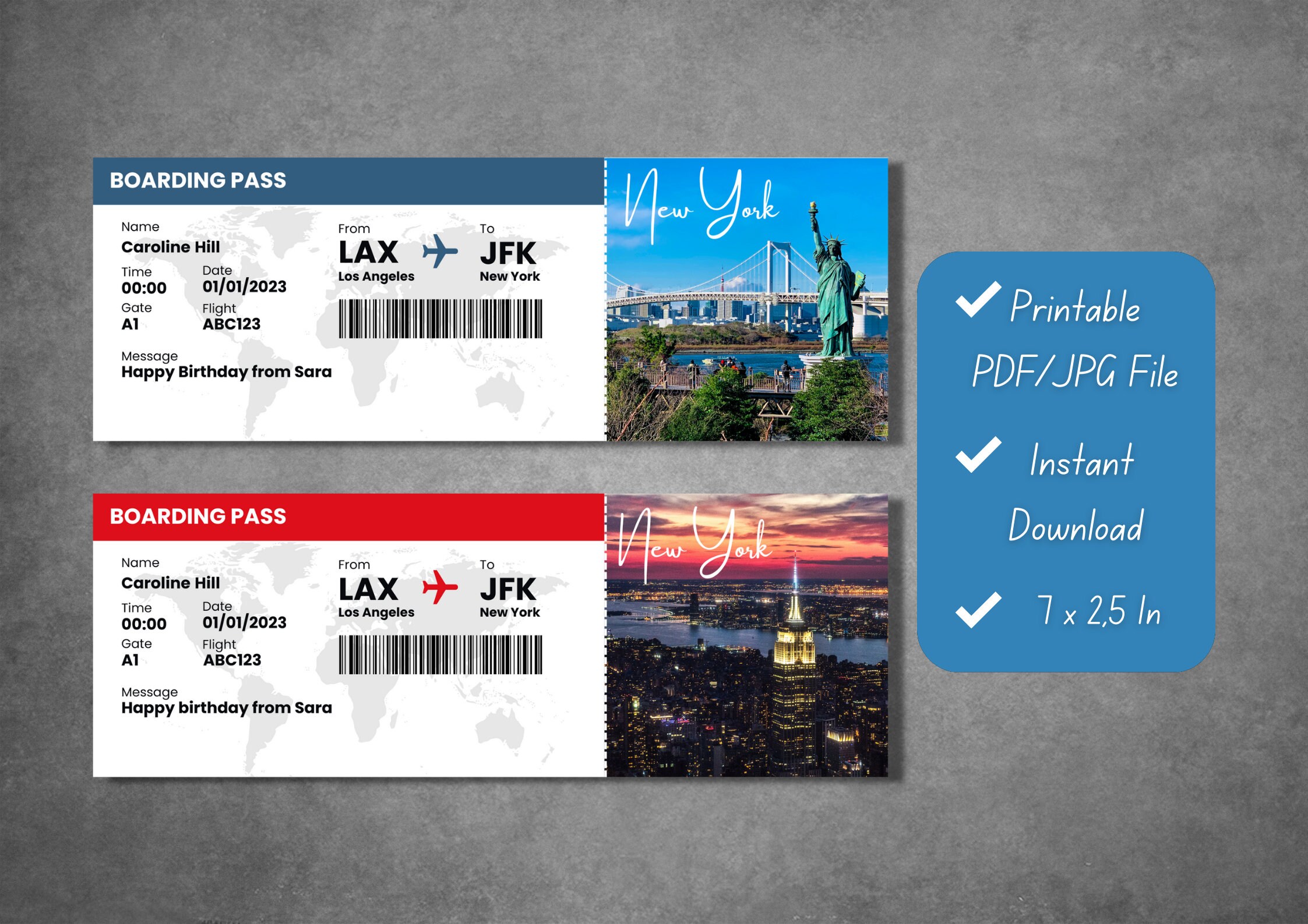 Editable New York Boarding Pass Template, Printable New York Trip Gift ...