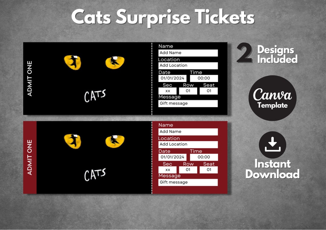 Editable Cats Broadway Show Ticket Template, Printable Cats Theatre ...