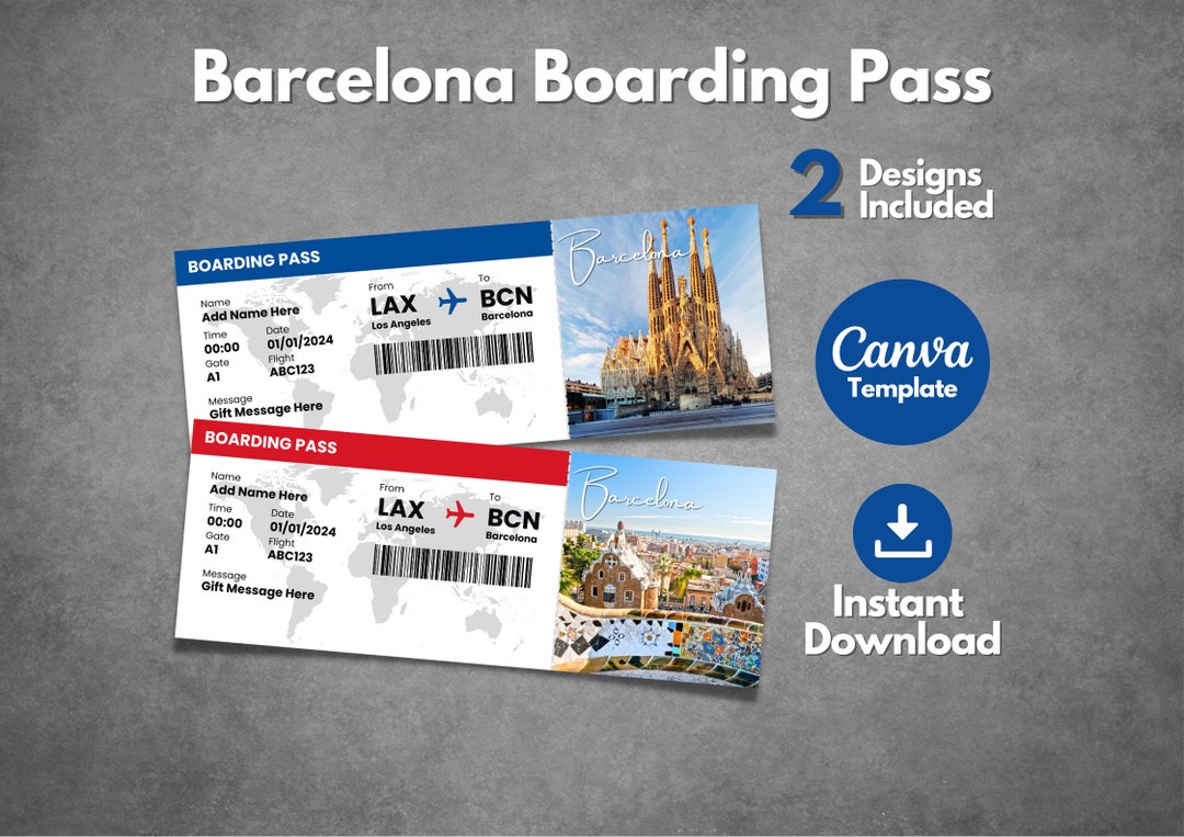 Editable Barcelona Boarding Pass Template, Printable Barcelona Vacation ...