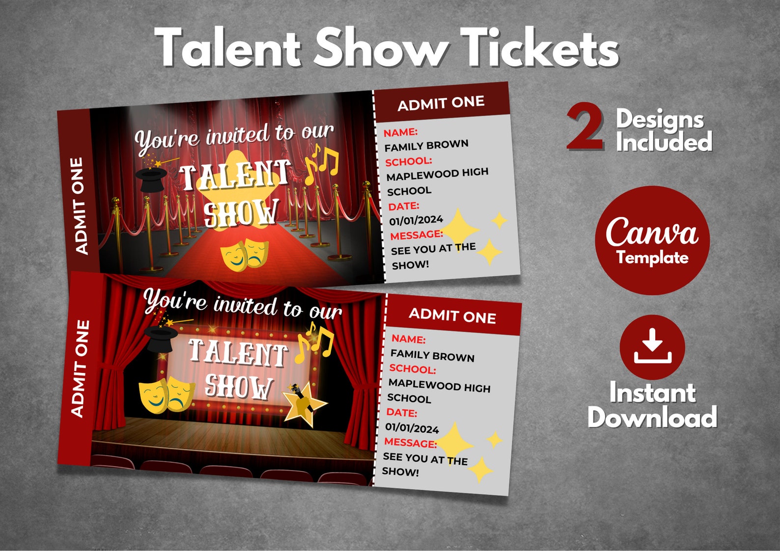 Editable Talent Show Ticket Template, Printable School Theater Show ...