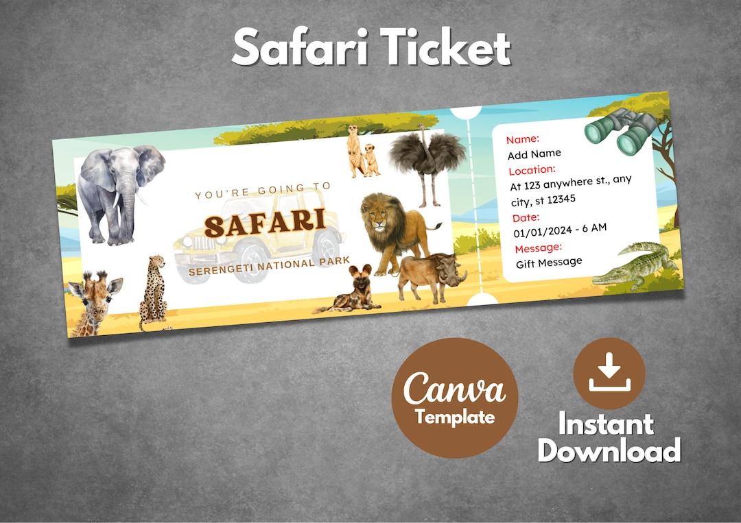 Editable Safari Ticket Template, Printable Safari Africa Boarding Pass ...