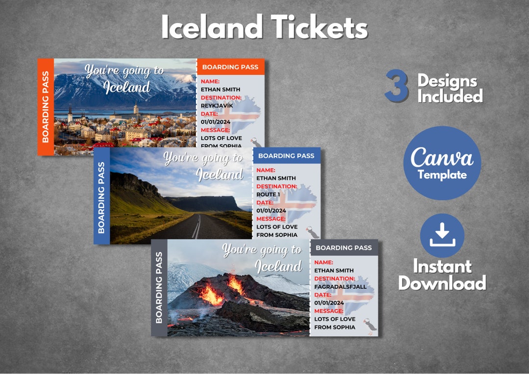 Editable Iceland Surprise Ticket Template, Printable Iceland Boarding ...