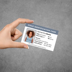 Editable Child ID Card Template, Custom Kid ID Card Template, Printable Child Identification ...